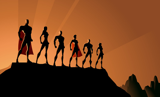 Vector Superhero Team Silhouette Illustration Stock Illustration