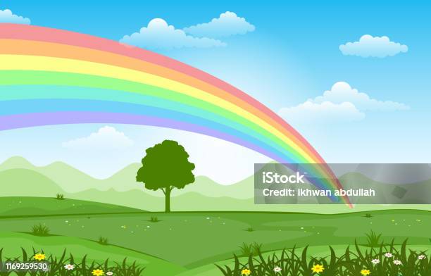 Langit Pelangi Yang Indah Dengan Ilustrasi Lanskap Alam Gunung Meadow ... Langit Pelangi Yang Indah Dengan Ilustrasi Lanskap Alam Gunung Meadow ...