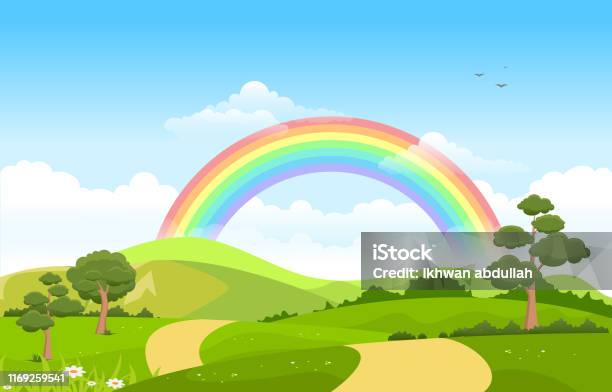 Langit Pelangi Yang Indah Dengan Ilustrasi Lanskap Alam Gunung Meadow ... Langit Pelangi Yang Indah Dengan Ilustrasi Lanskap Alam Gunung Meadow ...