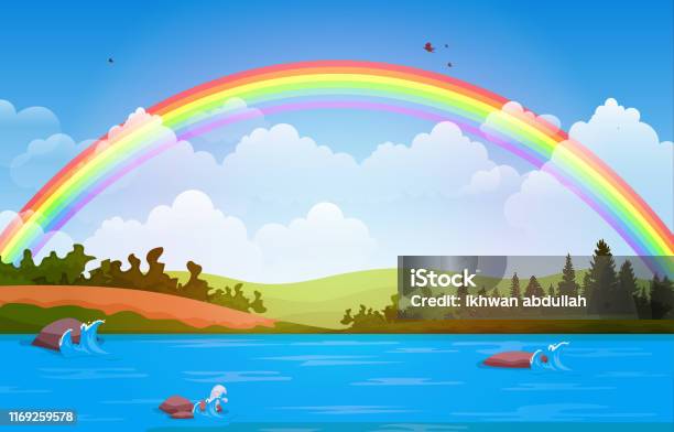 Langit Pelangi Yang Indah Dengan Ilustrasi Lanskap Alam Gunung Meadow ... Langit Pelangi Yang Indah Dengan Ilustrasi Lanskap Alam Gunung Meadow ...