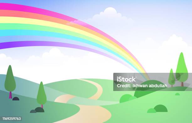 Langit Pelangi Yang Indah Dengan Ilustrasi Lanskap Alam Gunung Meadow ... Langit Pelangi Yang Indah Dengan Ilustrasi Lanskap Alam Gunung Meadow ...