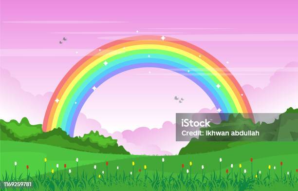Langit Pelangi Yang Indah Dengan Ilustrasi Lanskap Alam Gunung Meadow ... Langit Pelangi Yang Indah Dengan Ilustrasi Lanskap Alam Gunung Meadow ...