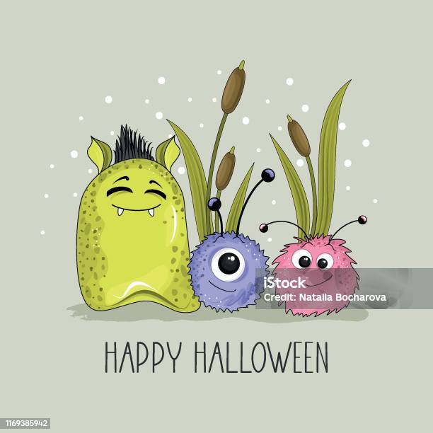 Undangan Halloween Template Kartu Ucapan Dengan Monster Lucu Labu Dan