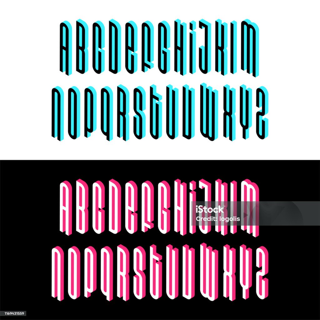 Font Alfabet Isometrik Huruf Efek 3d Angka Dan Simbol Dengan Bayangan
