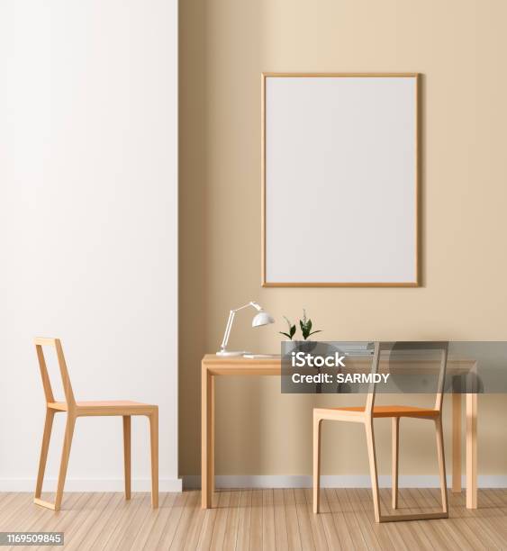 Mock Up Bingkai Poster Dalam Interior Gaya Skandinavia Dengan Meja