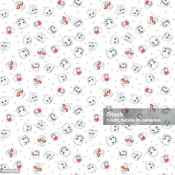 Vector Illustration Toilet Paper Seamless Pattern Happy Smiles Cartoon