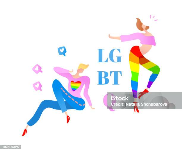 Vector Colorful Illustration Trendy Gay Men On Heels With Lgbtq Text