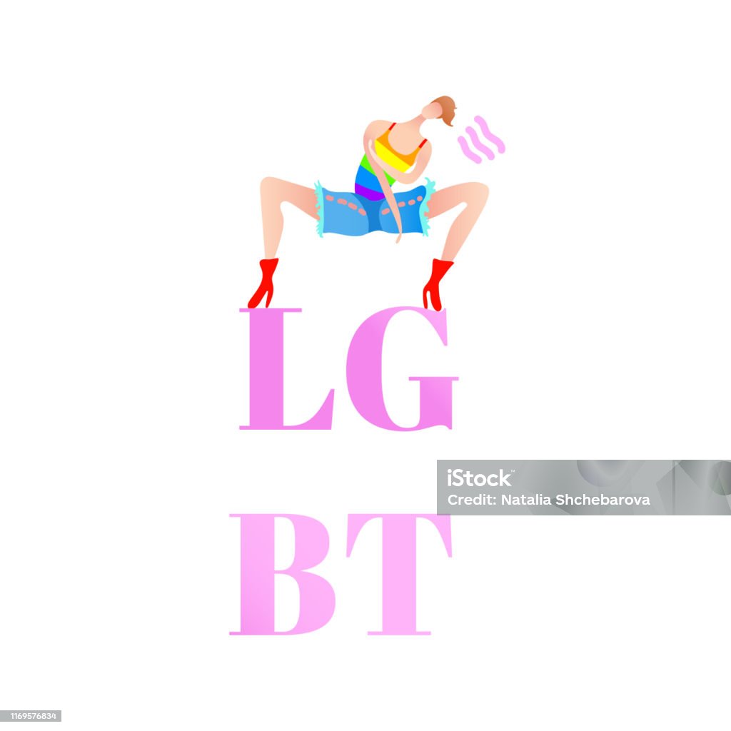 Vector Colorful Illustration Trendy Gay Man On Heels With Lgbt Text