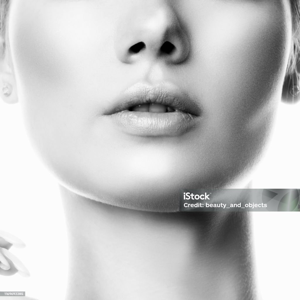 Lips Closeup Part Of Beauty Face Of Model Woman Clean Healthy Skin