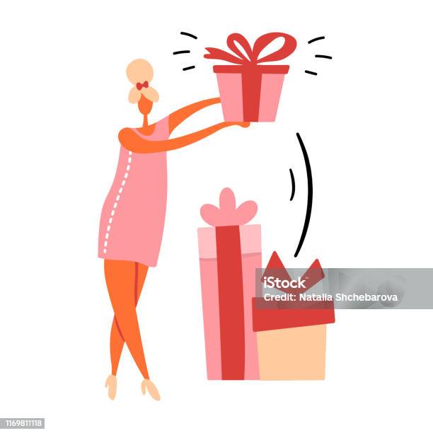 Gadis Kartun Datar Atau Wanita Berdiri Dan Memegang Kotak Hadiah Dengan ... Gadis Kartun Datar Atau Wanita Berdiri Dan Memegang Kotak Hadiah Dengan ...