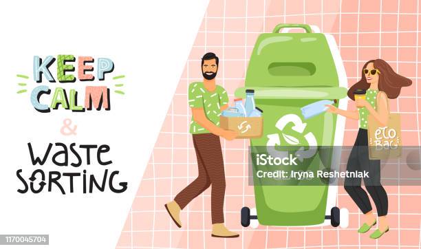Konsep Daur Ulang Orangorang Memilah Sampah Menjadi Wadah Untuk Didaur