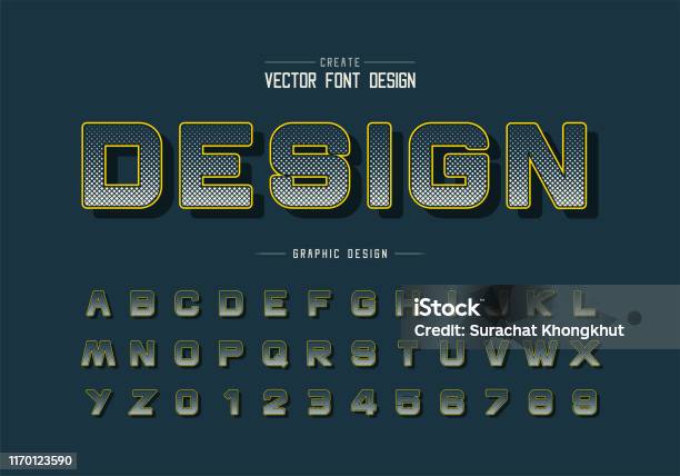 Font Persegi Halftone Dan Vektor Alfabet Bulat Huruf Dan Angka Jenis