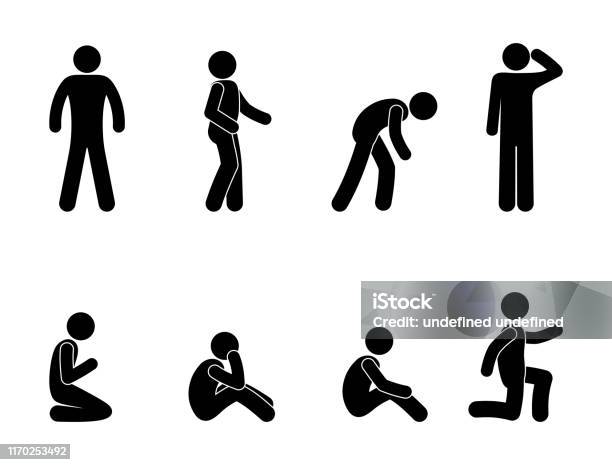 Homme Dans Lensemble Divers Poses Et Gestes Dicône Pictogramme De