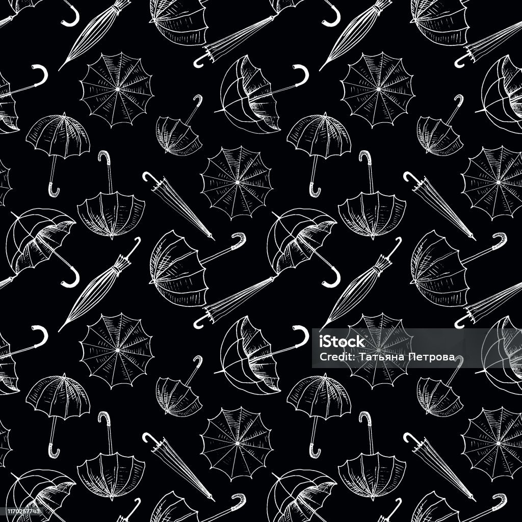 Umbrellas Seamless Sketch Pattern White Hand Drawn Umbrellas On Black ... Umbrellas Seamless Sketch Pattern White Hand Drawn Umbrellas On Black ...