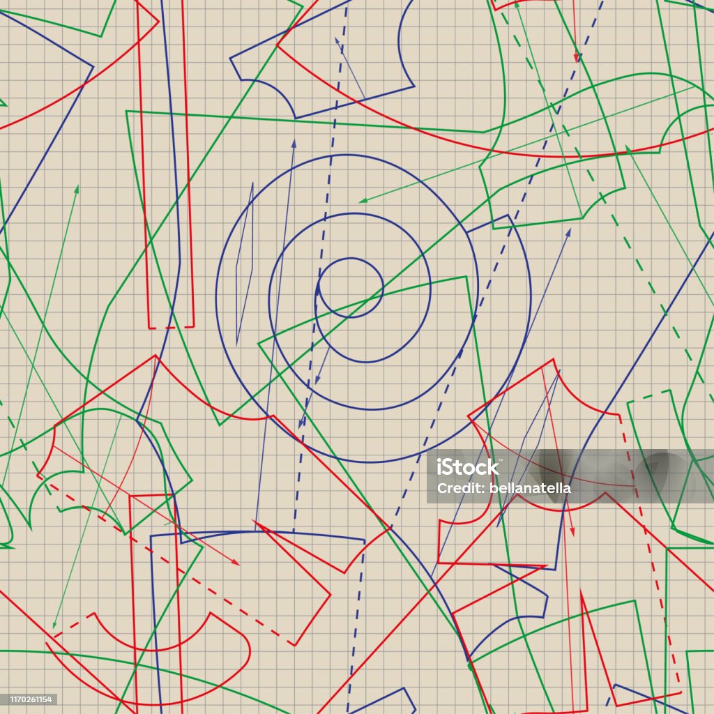 Seamless Vector Sewing Pattern With Paper Patterns Stock Illustration