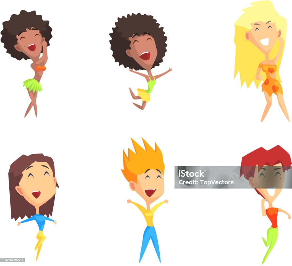 Vetores De Personagens De Banda Desenhada Felizes Dos Povos Ajustados