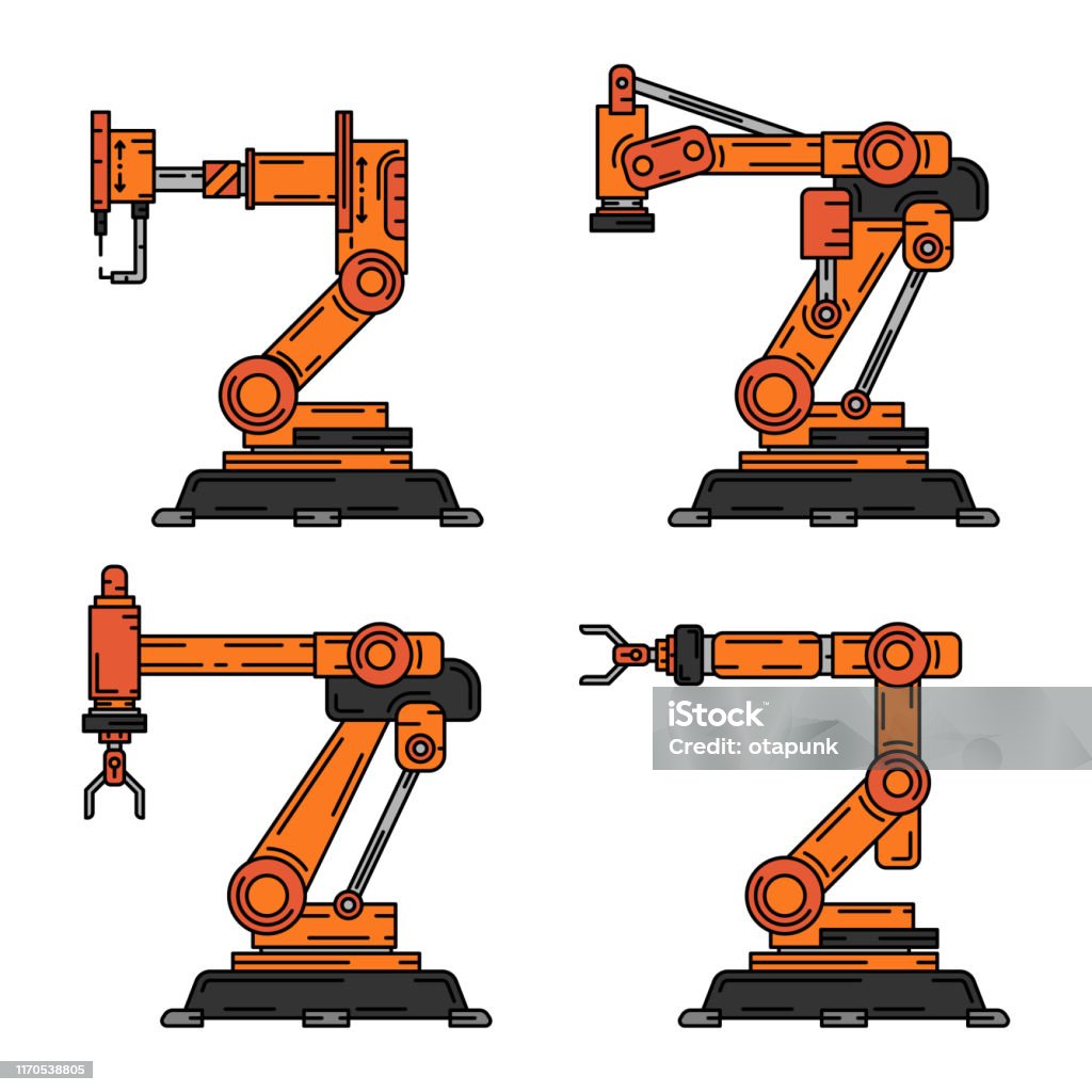 Ligne Plate Couleur Vector Vector E Ensemble Système De Bras Robot