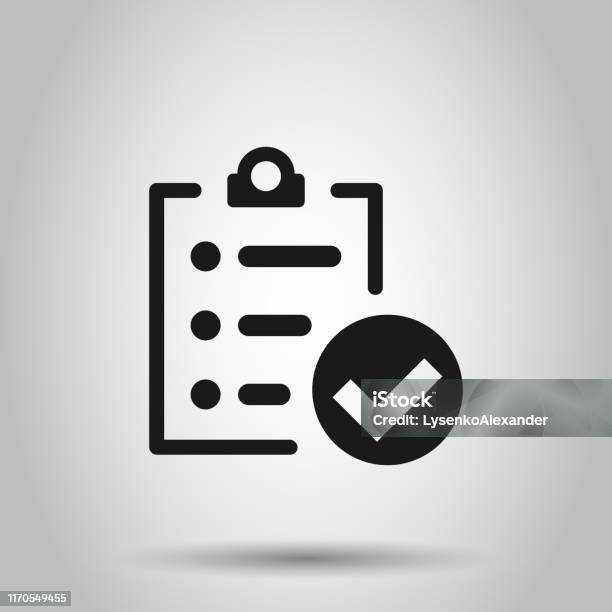Icône De Signe De Document De Liste De Contrôle Dans Le Modèle Plat