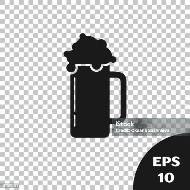 Zwart Glas Bier Icoon Geïsoleerd Op Transparante Achtergrond Vector