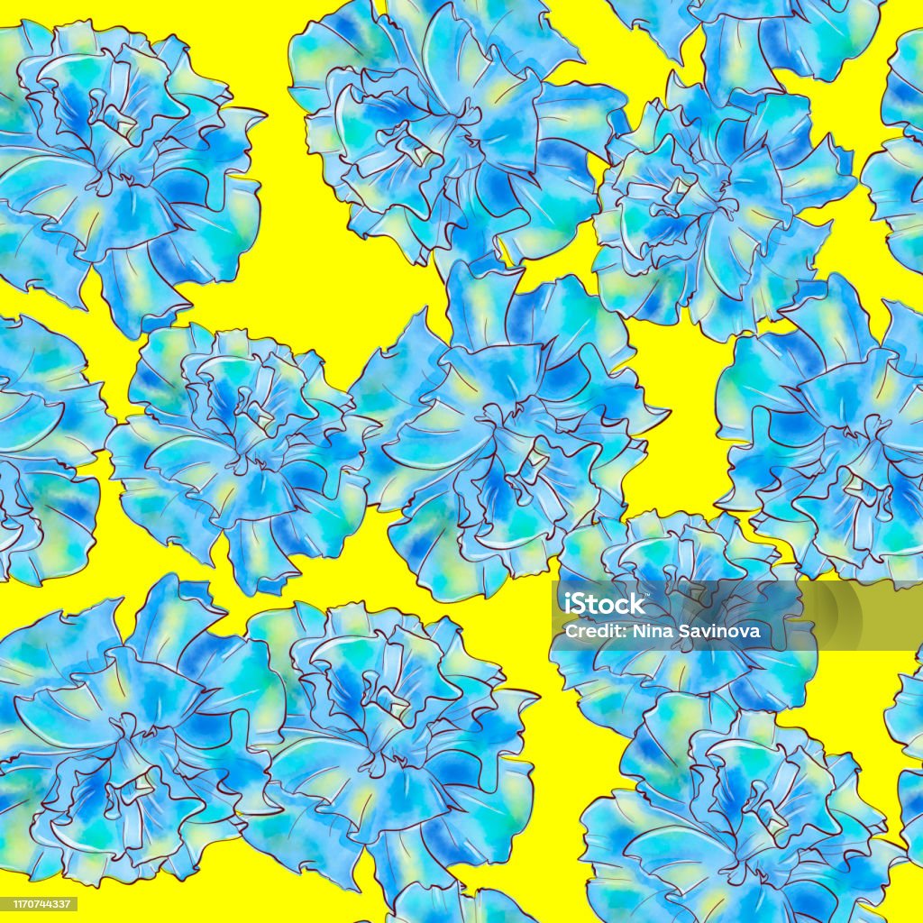 Beautiful Hand Drawn Watercolor Garden Flowers Seamless Pattern Stock