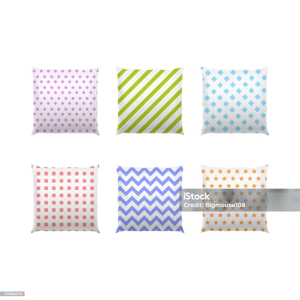 Realistis Rinci 3d Warna Kosong Bantal Template Mockup Set Vektor ... Realistis Rinci 3d Warna Kosong Bantal Template Mockup Set Vektor ...