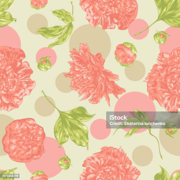 Pola Bunga Vektor Mulus Dengan Bunga Peony Yang Digambar Tangan Dalam