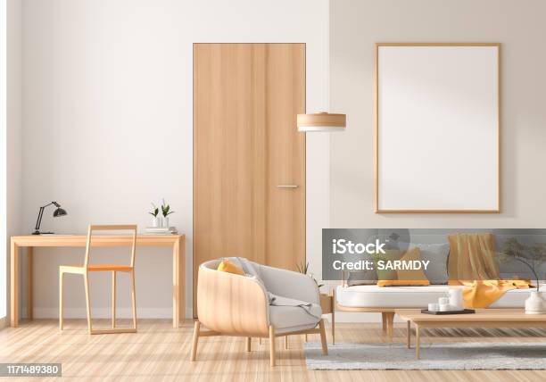 Mock Up Bingkai Poster Dalam Interior Gaya Skandinavia Dengan Furnitur