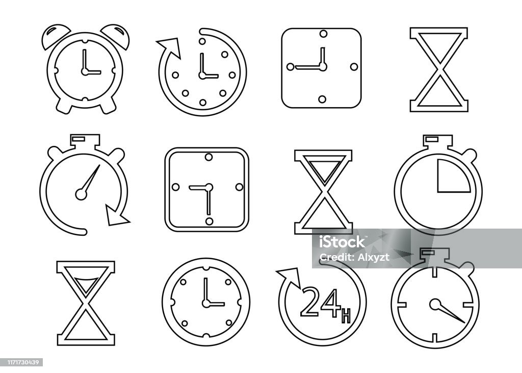 Simple Set Of Time Related Vector Line Icons Contains Such Icons As Timer Speed Alarm Restore