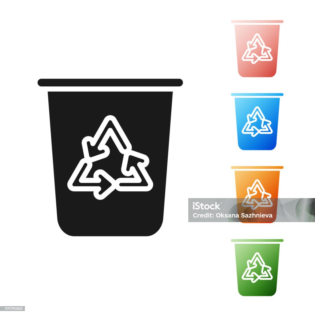 Vetores De O Preto Recicl O Escaninho Com Recicl O Ícone Do Símbolo