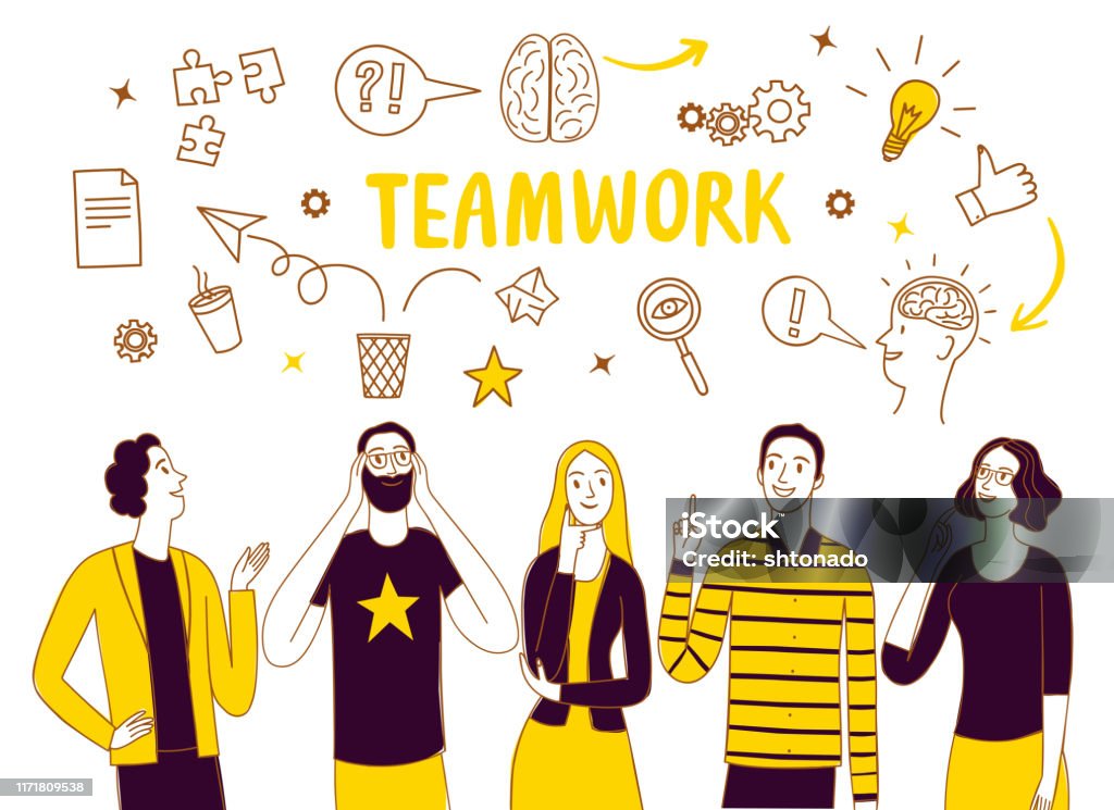 Brainstorming Dan Kerja Tim Doodle Ilustrasi Dengan Orangorang ... Brainstorming Dan Kerja Tim Doodle Ilustrasi Dengan Orangorang ...