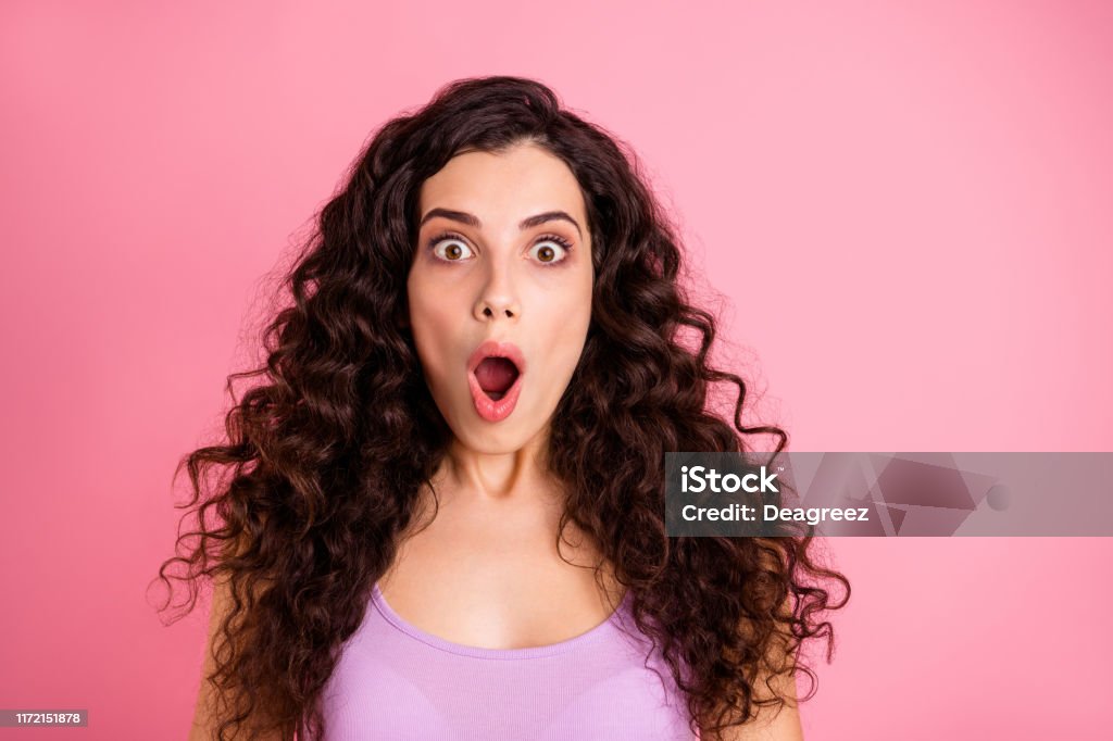 Close Up Photo Of Terrified Shocked Stunned Girlfriend Seeing Something