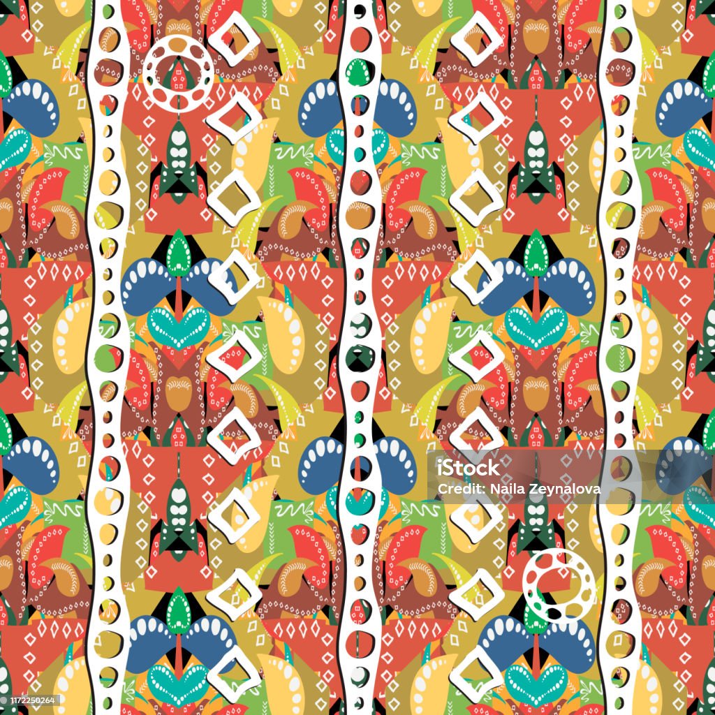Ethnic Boho Colorful Vector Seamless Pattern Bohemian Ornamental