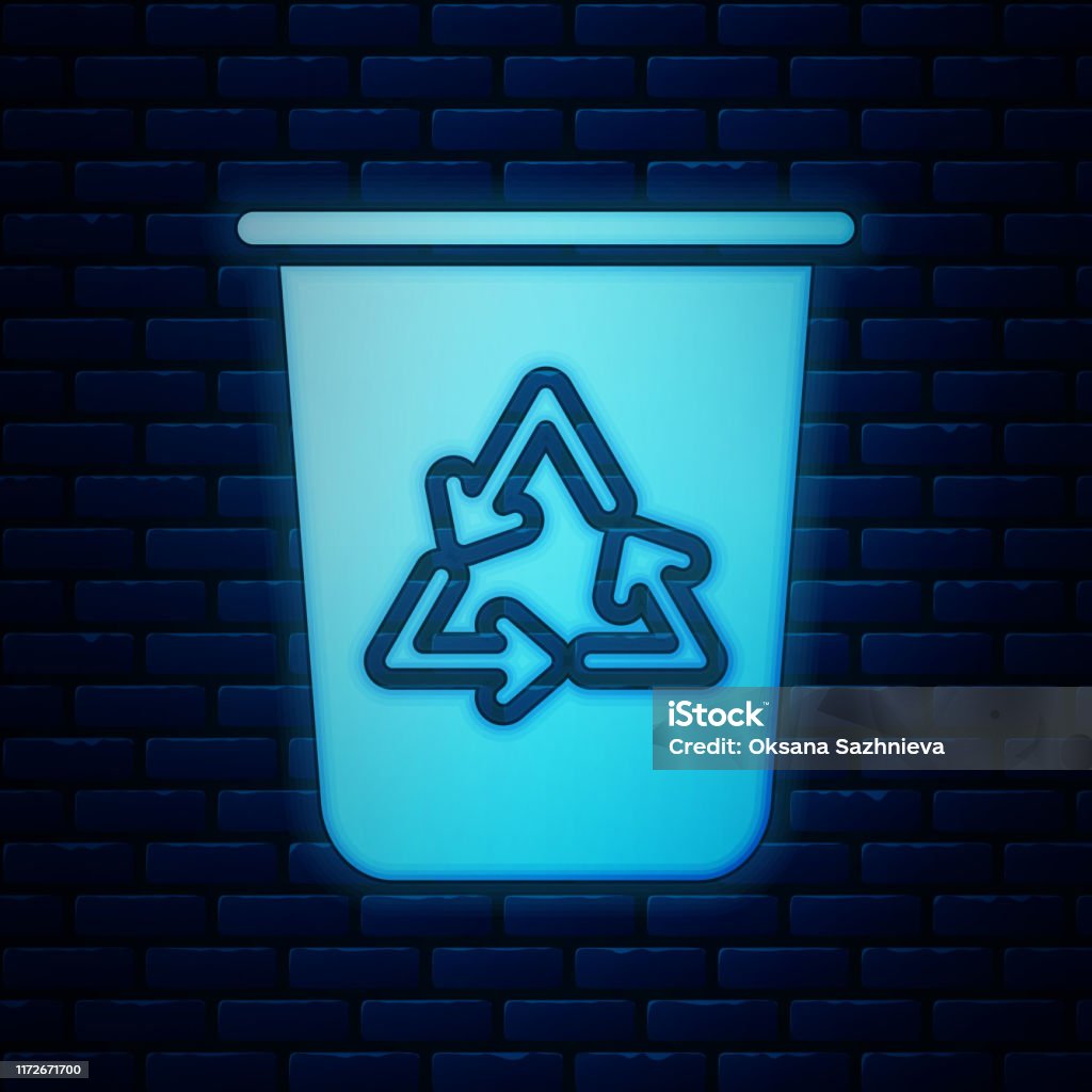 Bin De Recyclage De Néon Rougeant Avec Licône De Symbole De Recyclage