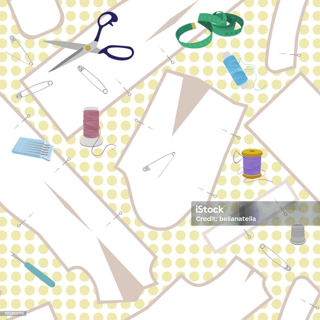 Seamless Vector Sewing Pattern With Paper Patterns And Sewing Tools