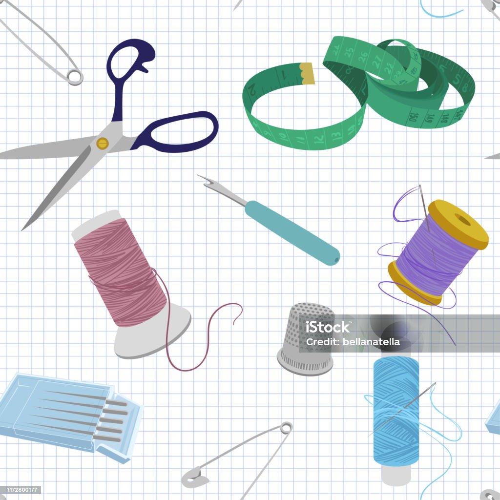 Seamless Vector Sewing Pattern With Paper Patterns And Sewing Tools