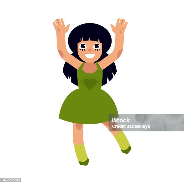 Vector Cute Darkhaired Girl In Dress Dances Stock Illustration