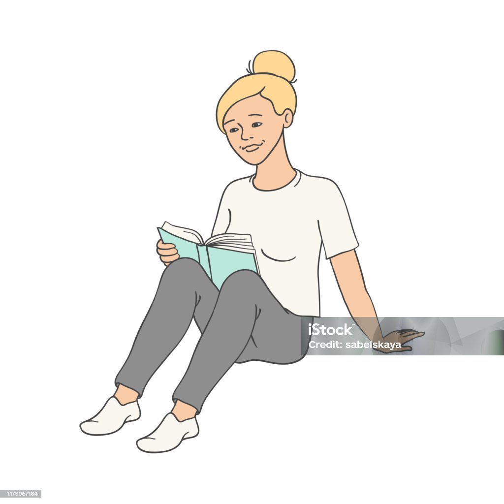 Ilustración De Vector Sketch Mujer Adulta Chica Libro De Lectura Y Más