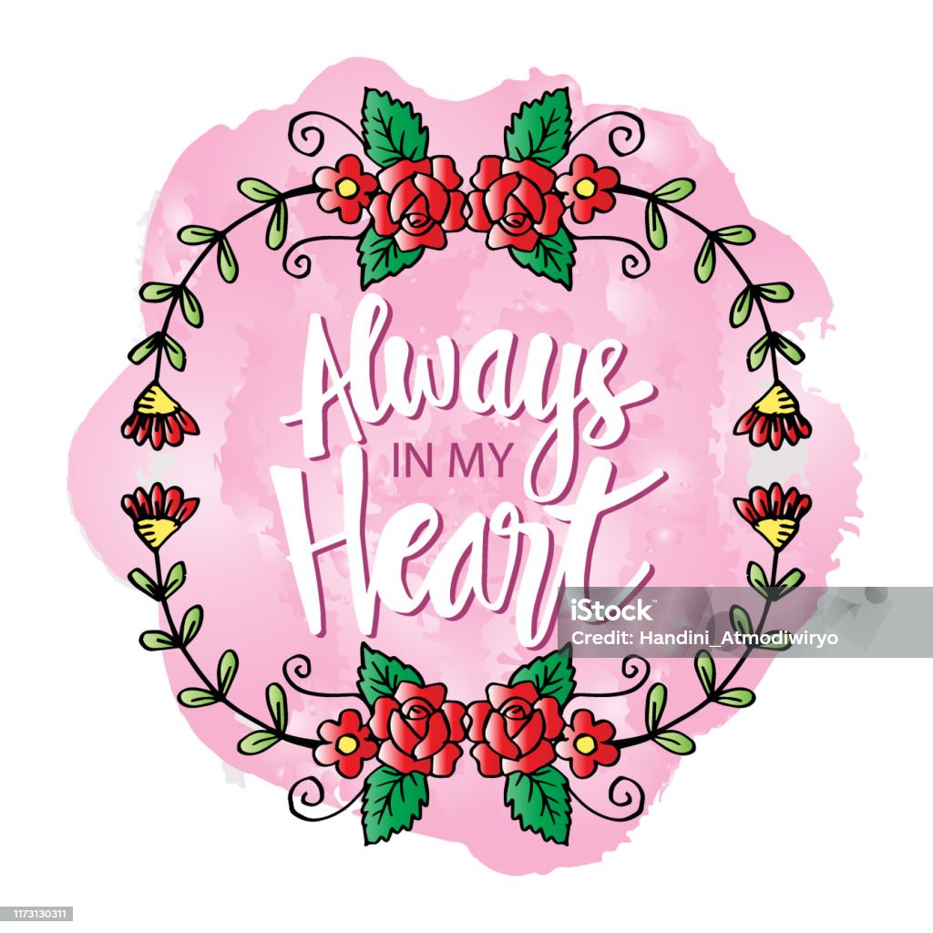 Always In My Heart Phrase Hand Lettering Motivational Quote Stock
