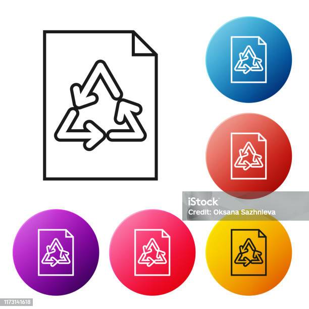 Zwarte Lijn Papier Met Recycle Icoon Geïsoleerd Op Witte Achtergrond