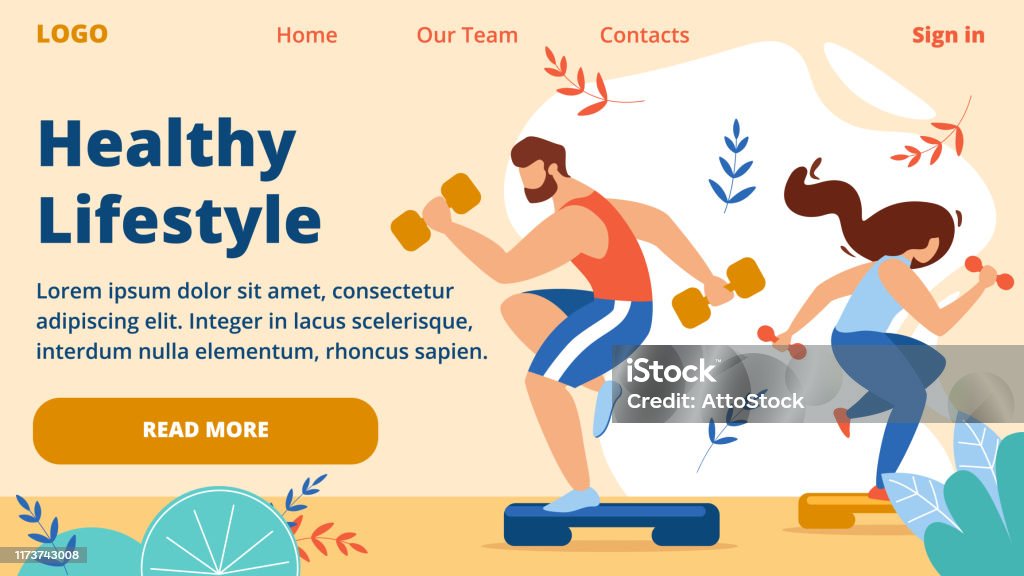 Healthy Lifestyle Horizontal Banner Outdoor Sport Stock Illustration