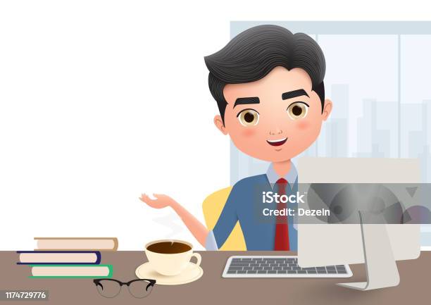 Karakter Vektor Manajer Bisnis Karakter Bisnis Pria Berbicara Dan Duduk