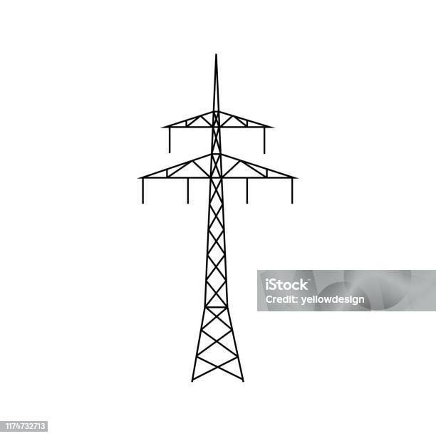 Pylône Électrique À Haute Tension Conception Plate De Symbole De Ligne