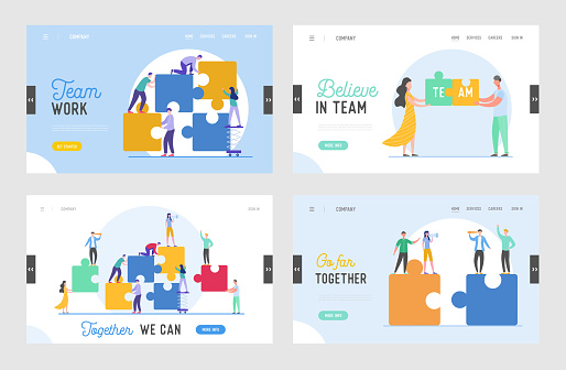 Ensemble De Modèles De Page Datterrissage Business Teamwork Personnages
