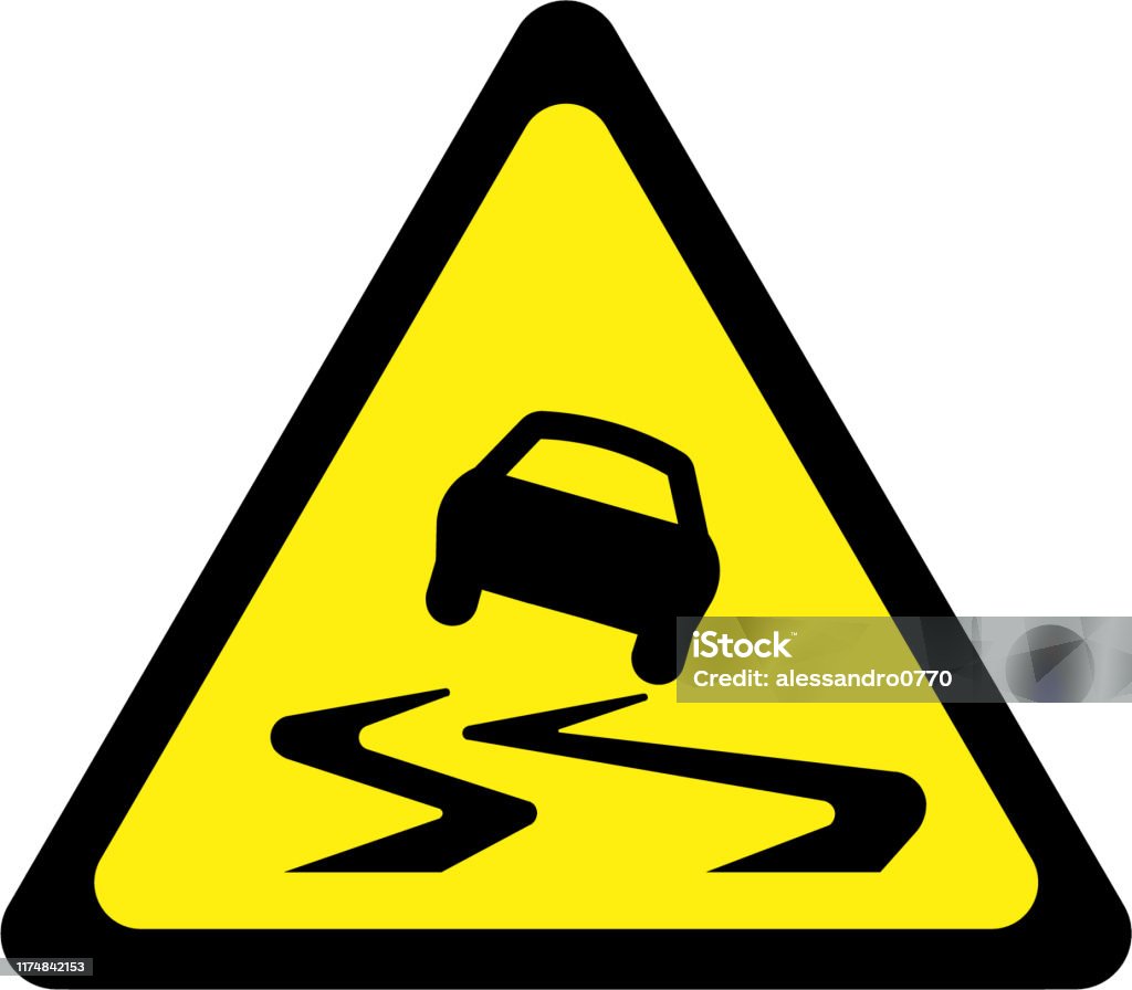 Warning Sign With Slippery Road Symbol Stock Illustration Download Image Now Swerving Car
