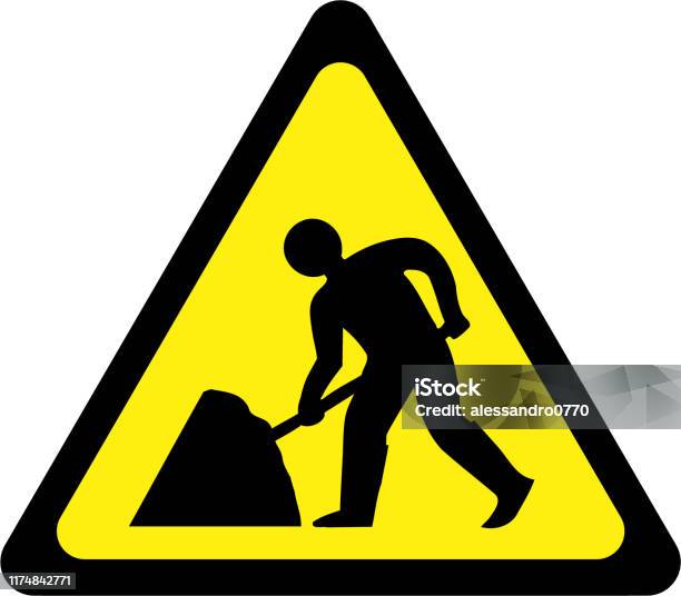 Signe Davertissement Avec Le Symbole De Travaux De Route Vecteurs