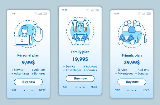 Hiburan Layar Aplikasi Seluler Onboarding Dengan Harga Layanan