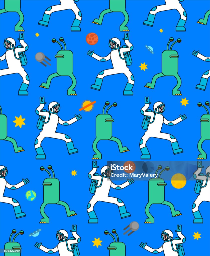 Astronaut And Alien Dance Pattern Seamless Spaceman And Space Invader