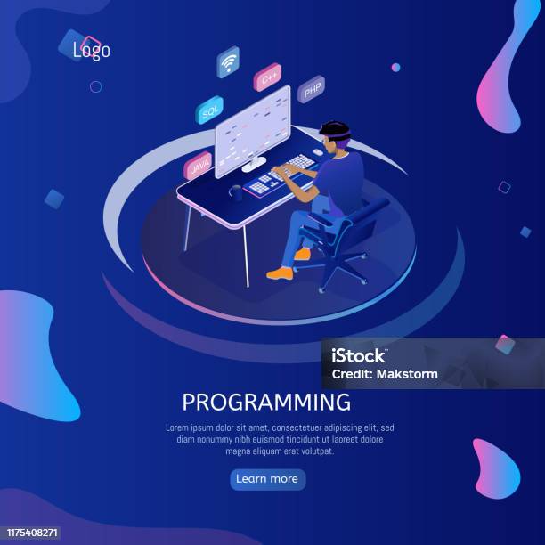 Programmer Isometric Character Programming Concept Web Engineer At Work Stock Illustration