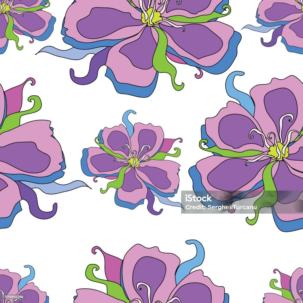 白い背景に紫色の花のシームレスなパターン イラストレーションのベクターアート素材や画像を多数ご用意 イラストレーション スクエア
