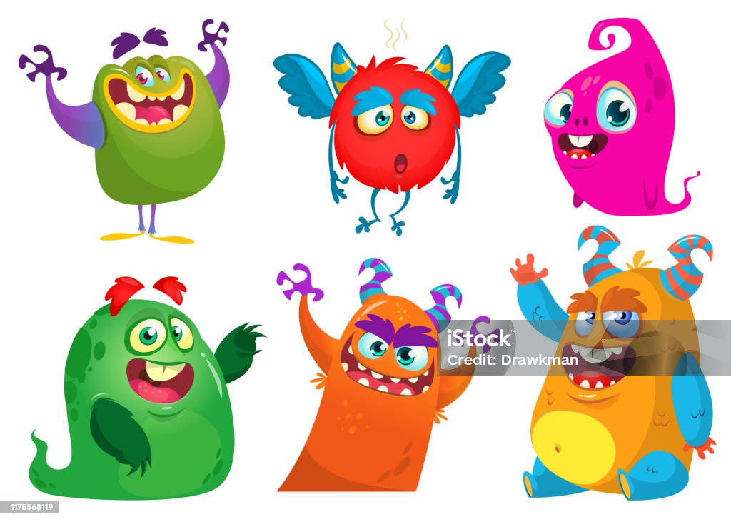 Cartoon Funny Monsters Set Halloween Vector Illustration Stock